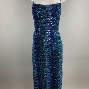 Dresses | Vtg 9s Blue Green Sequin Slinky Mermaid Maxi Dress Glam Gown ...